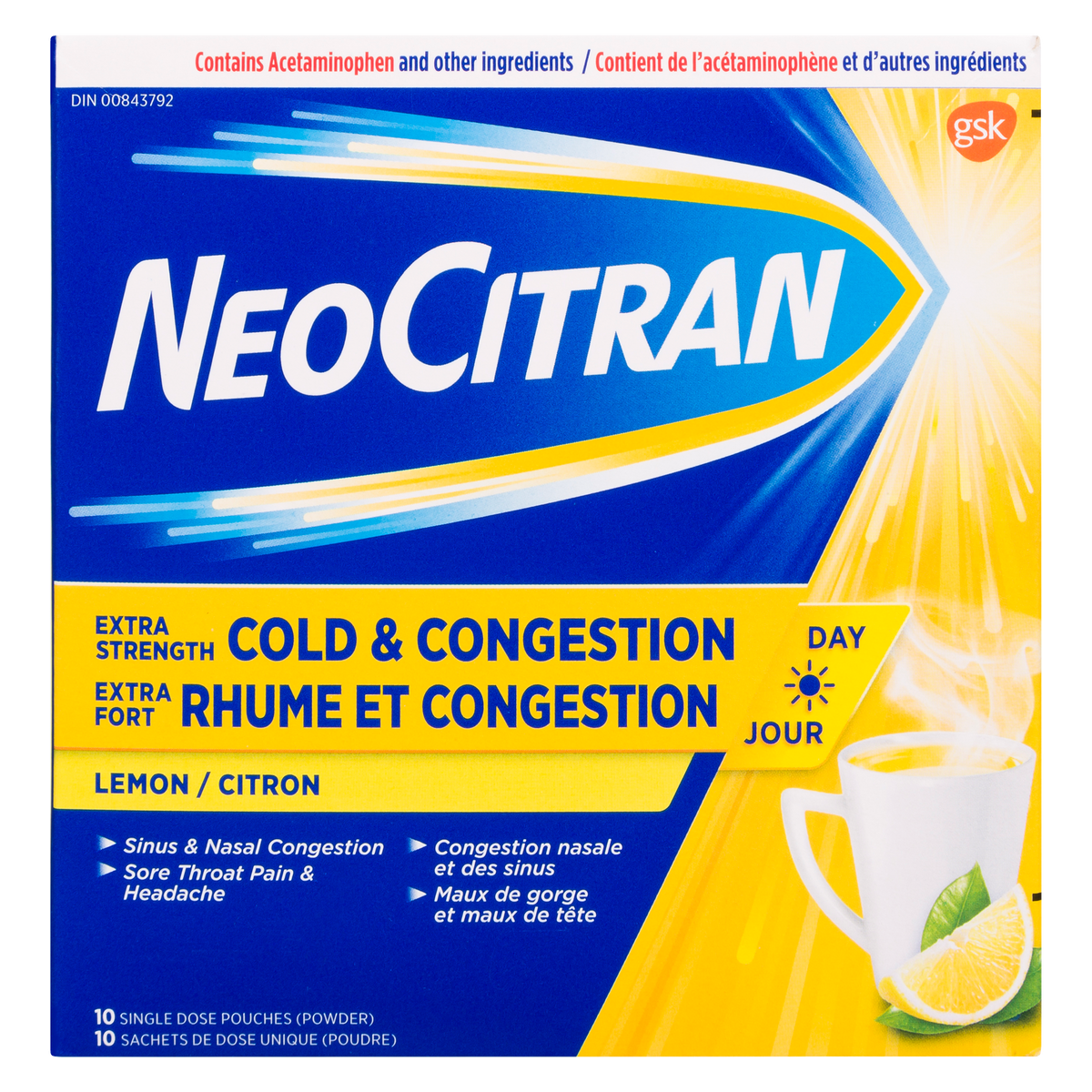 Neocitran Cold & Congestion Powder Extra Strength Day Lemon 10 Single ...