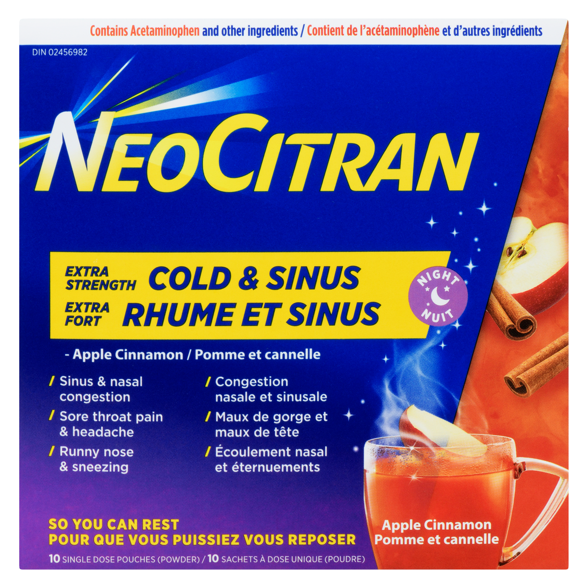 Neocitran Cold & Sinus Powder Extra Strength Night Apple Cinnamon 10 S ...