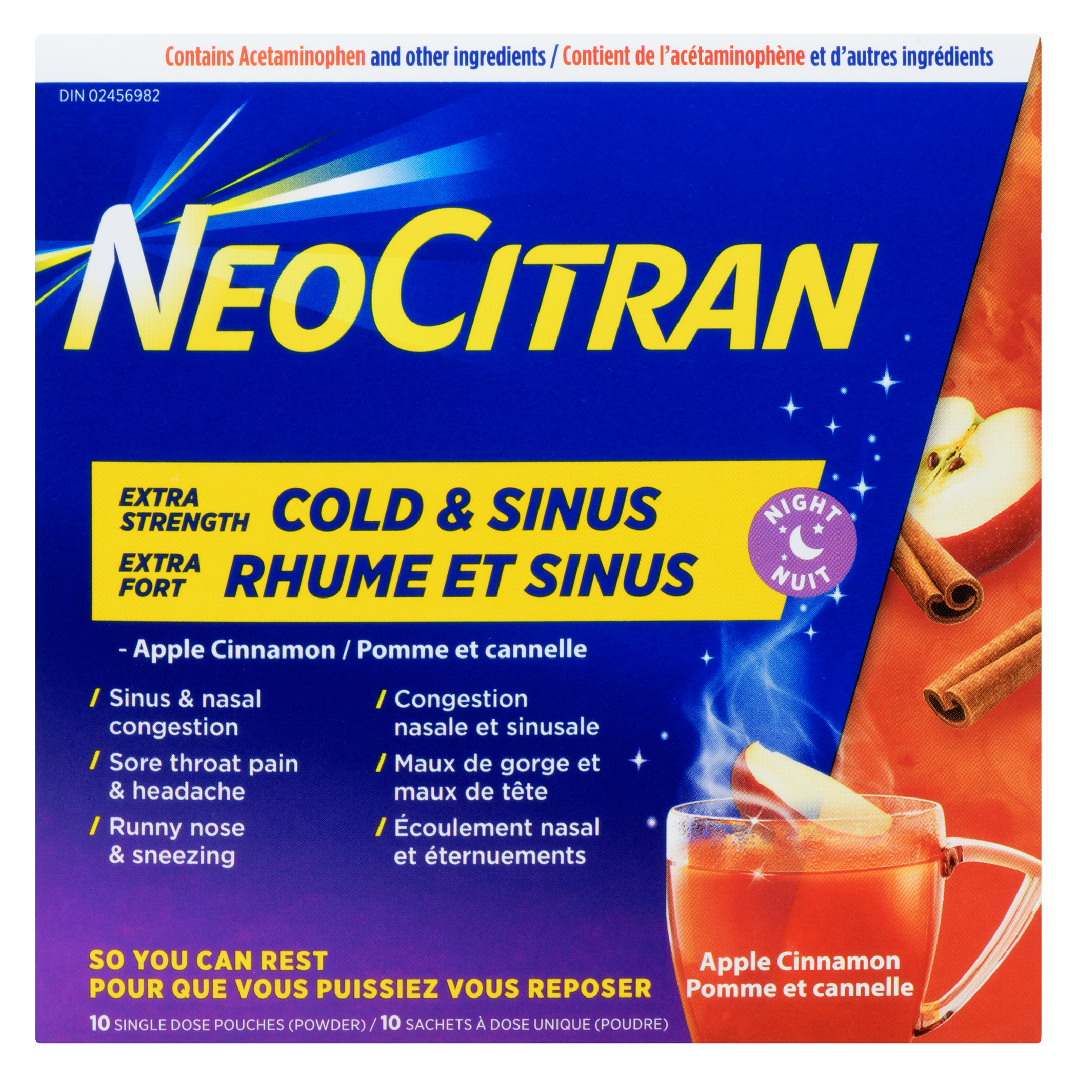 Neocitran Cold & Sinus Powder Extra Strength Night Apple Cinnamon 10 S ...