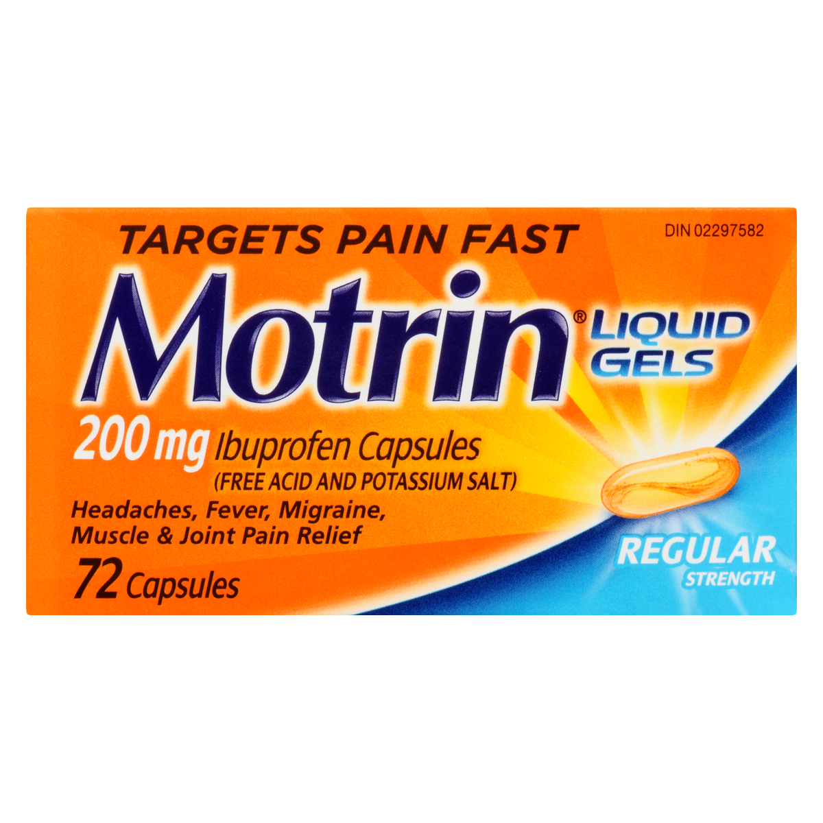 Motrin Liquid Gels Ibuprofen Capsules Regular Strength 200 mg 72 Capsu ...