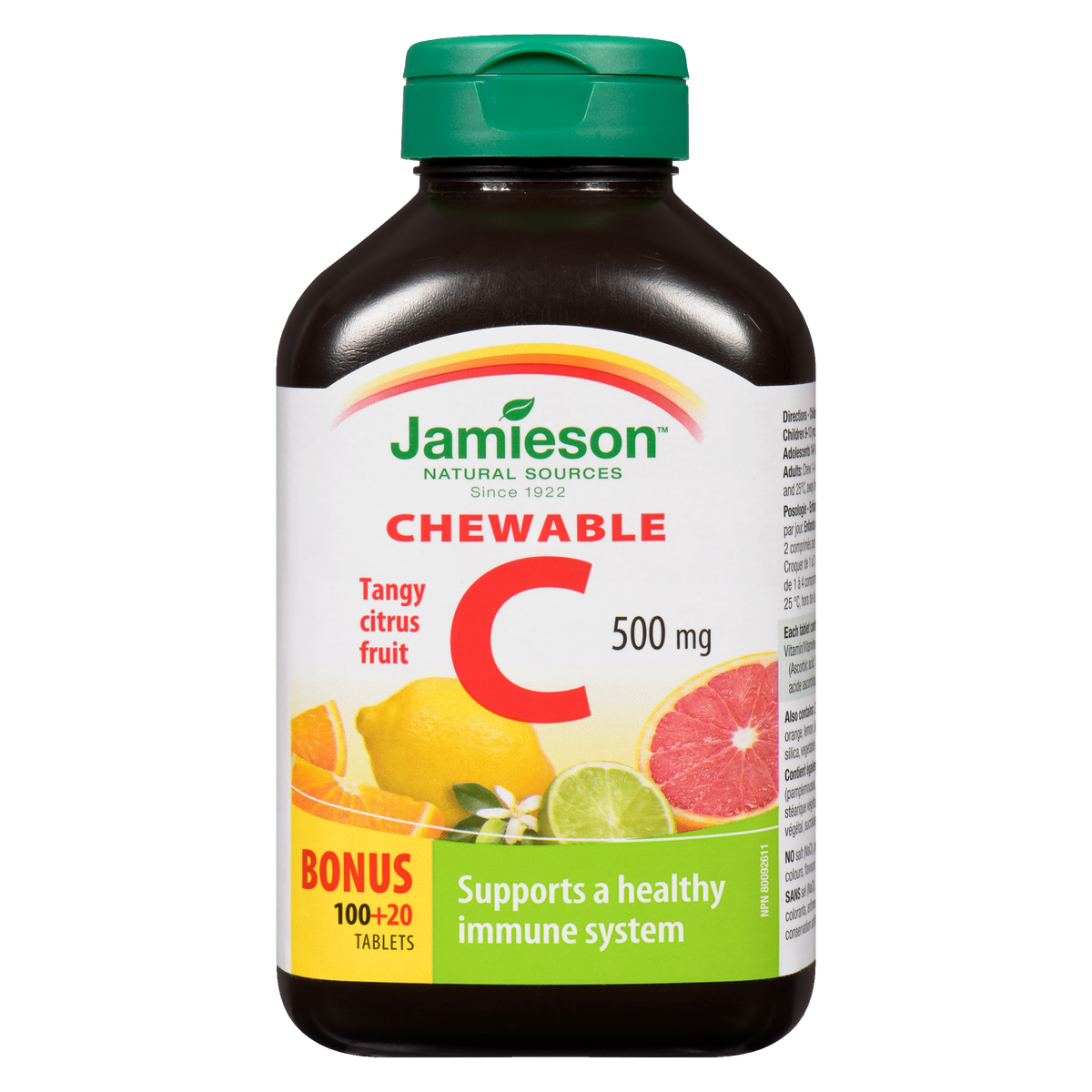 Jamieson Chewable C Tangy Citrus Fruit 500 mg 100+20 Tablets ...
