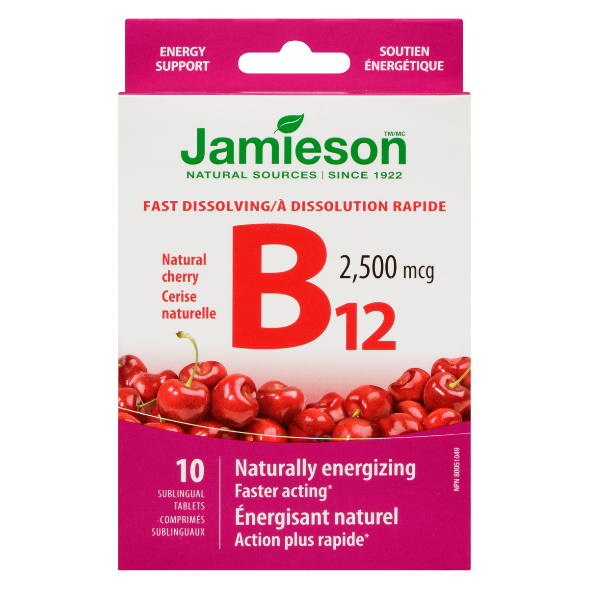 Jamieson Vitamin B₁₂ Natural Cherry 2,500 mcg 10 Sublingual Tablets ...