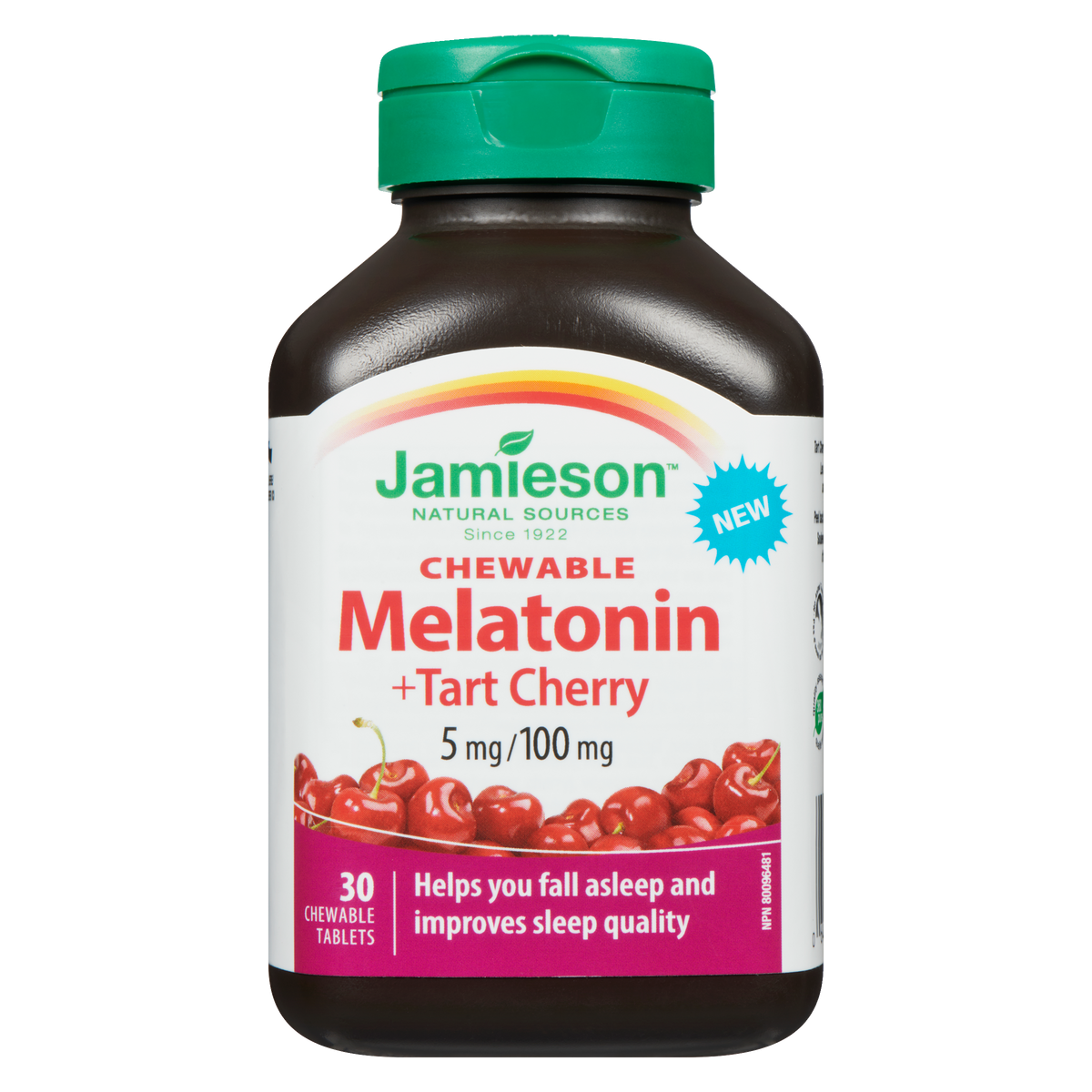 Jamieson Chewable Melatonin +Tart Cherry 5 mg /100 mg 30 Chewable Tabl ...