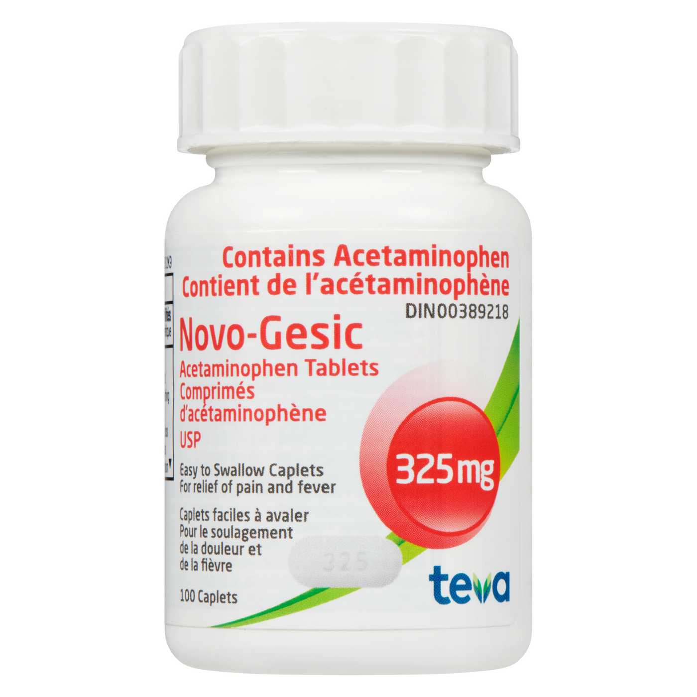 Teva Novo-Gesic Acetaminophen Tablets USP 325 mg 100 Caplets ...