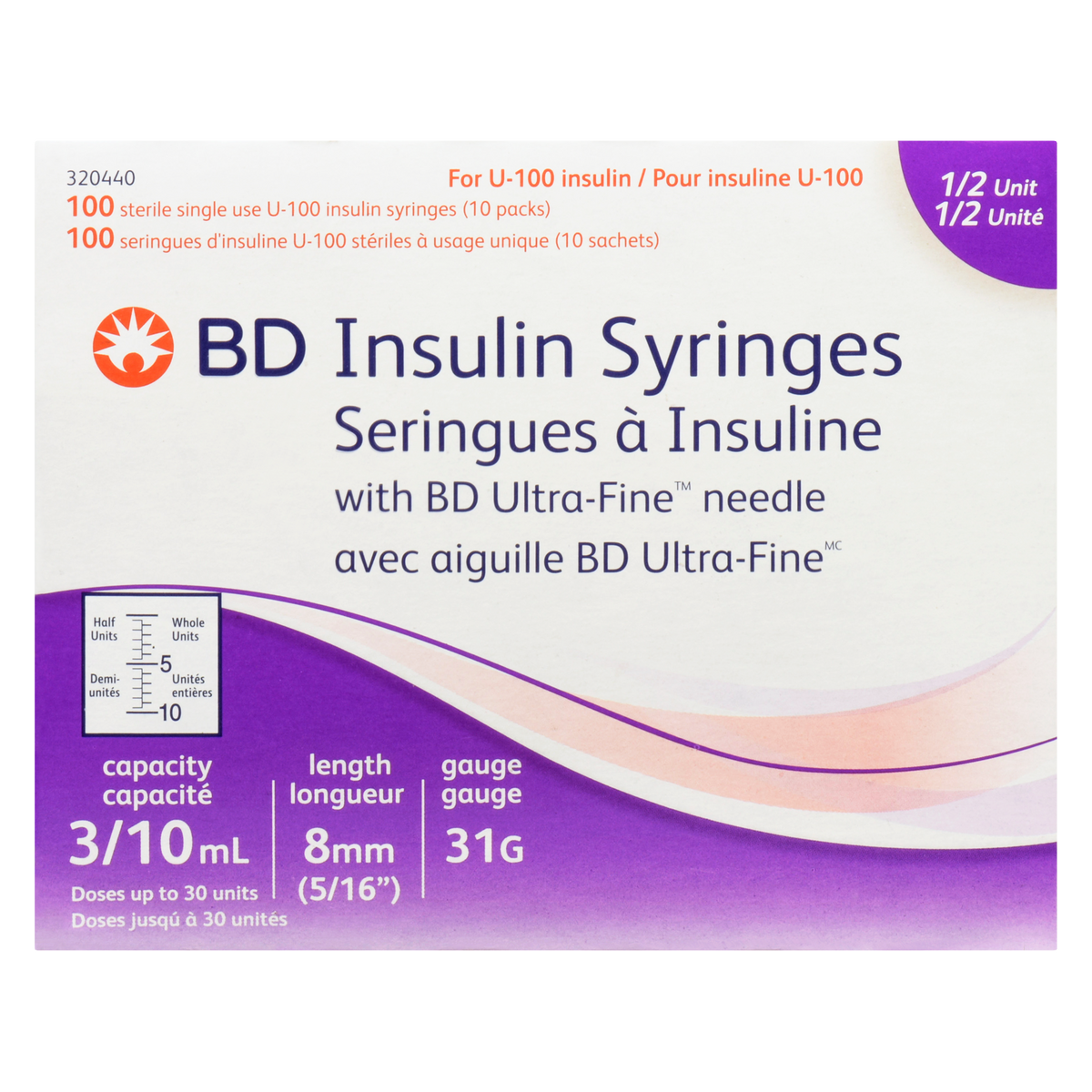 BD Insulin Syringes with BD Ultra-Fine Needle 320440 100 Sterile Singl ...