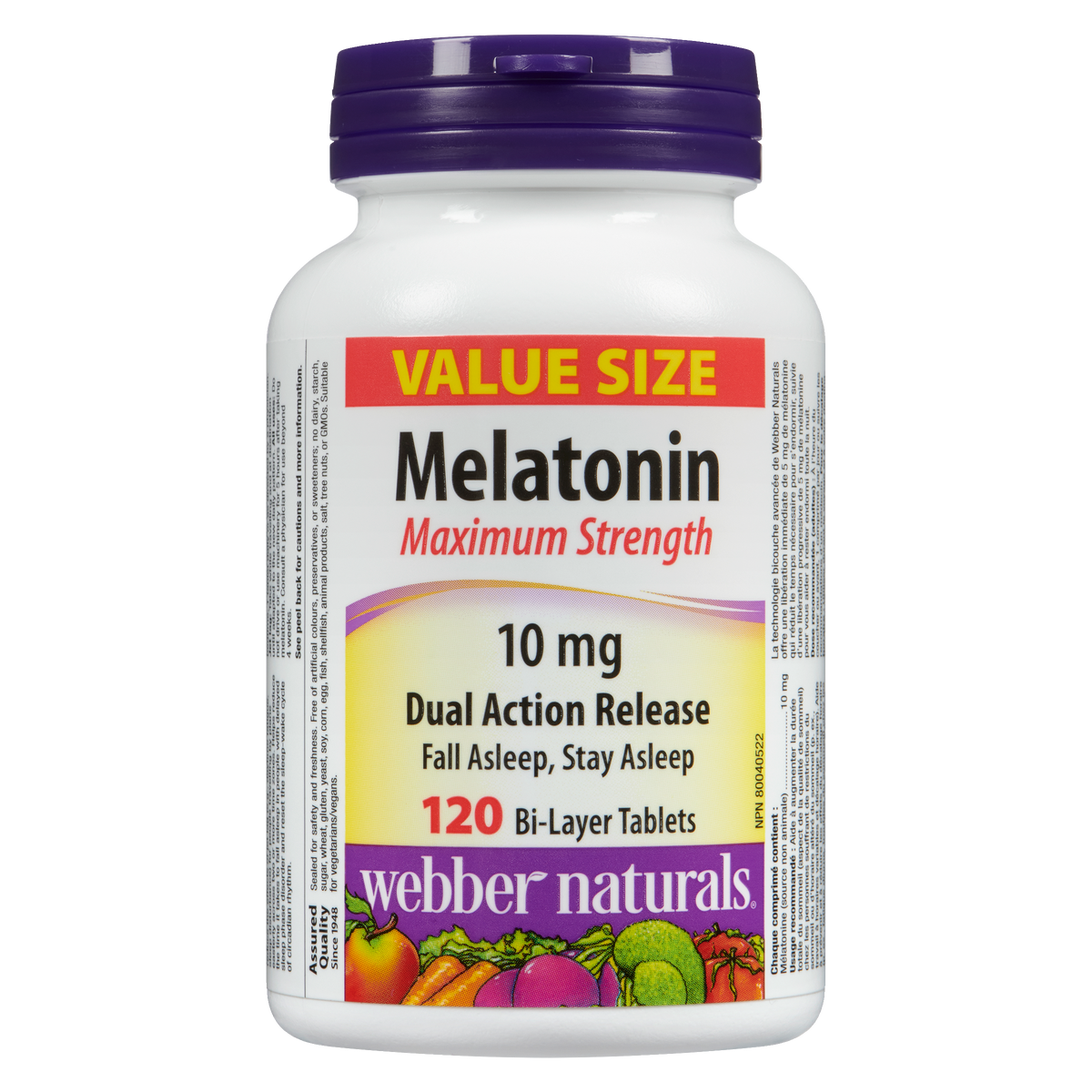 Webber Naturals Melatonin Maximum Strength 10 mg Value Size 120 Bi-Lay ...