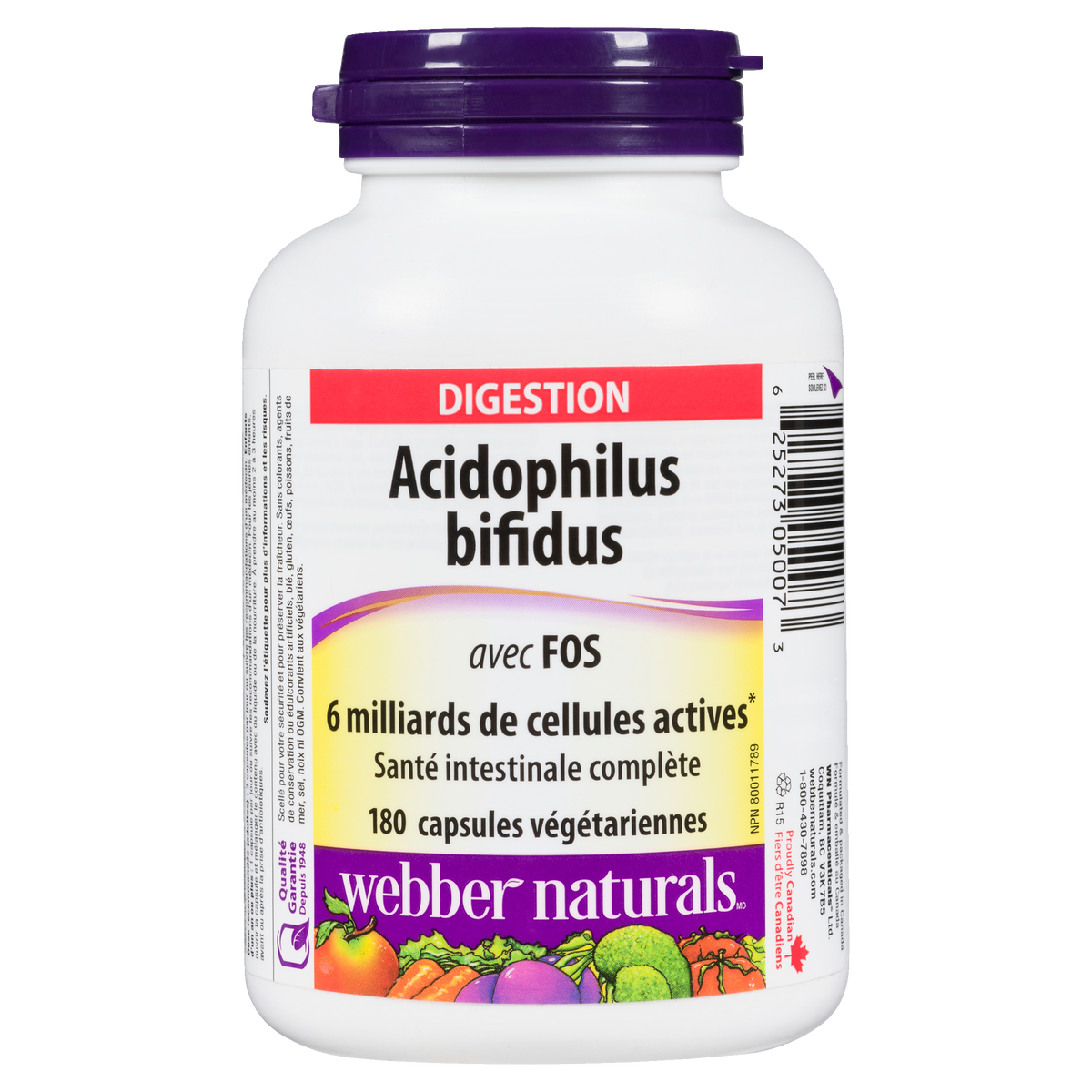 Webber Naturals Digestion Acidophilus Bifidus with FOS 180 Vegetarian ...