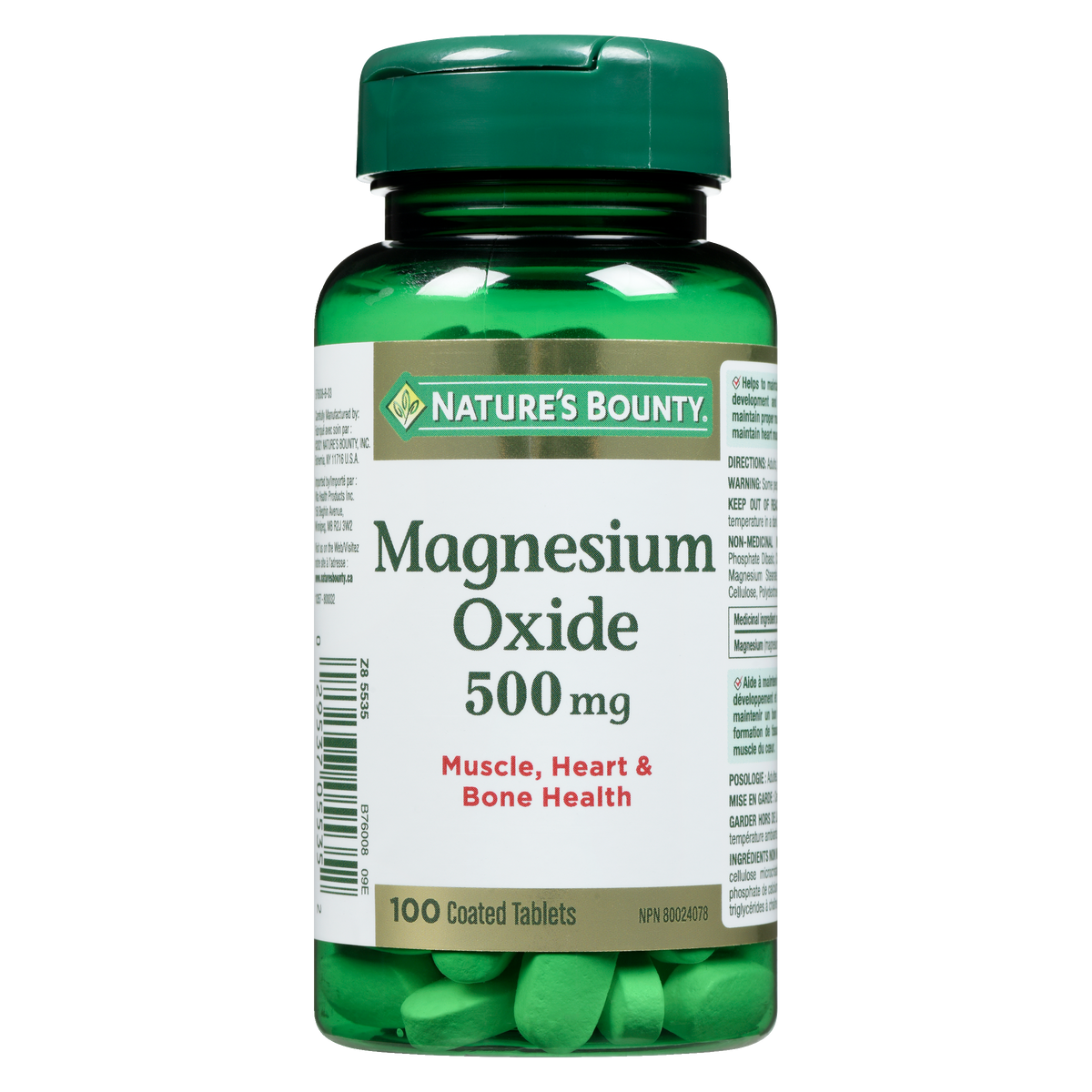 Nature's Bounty Magnesium Oxide 500 mg 100 Coated Tablets — GreenShield ...