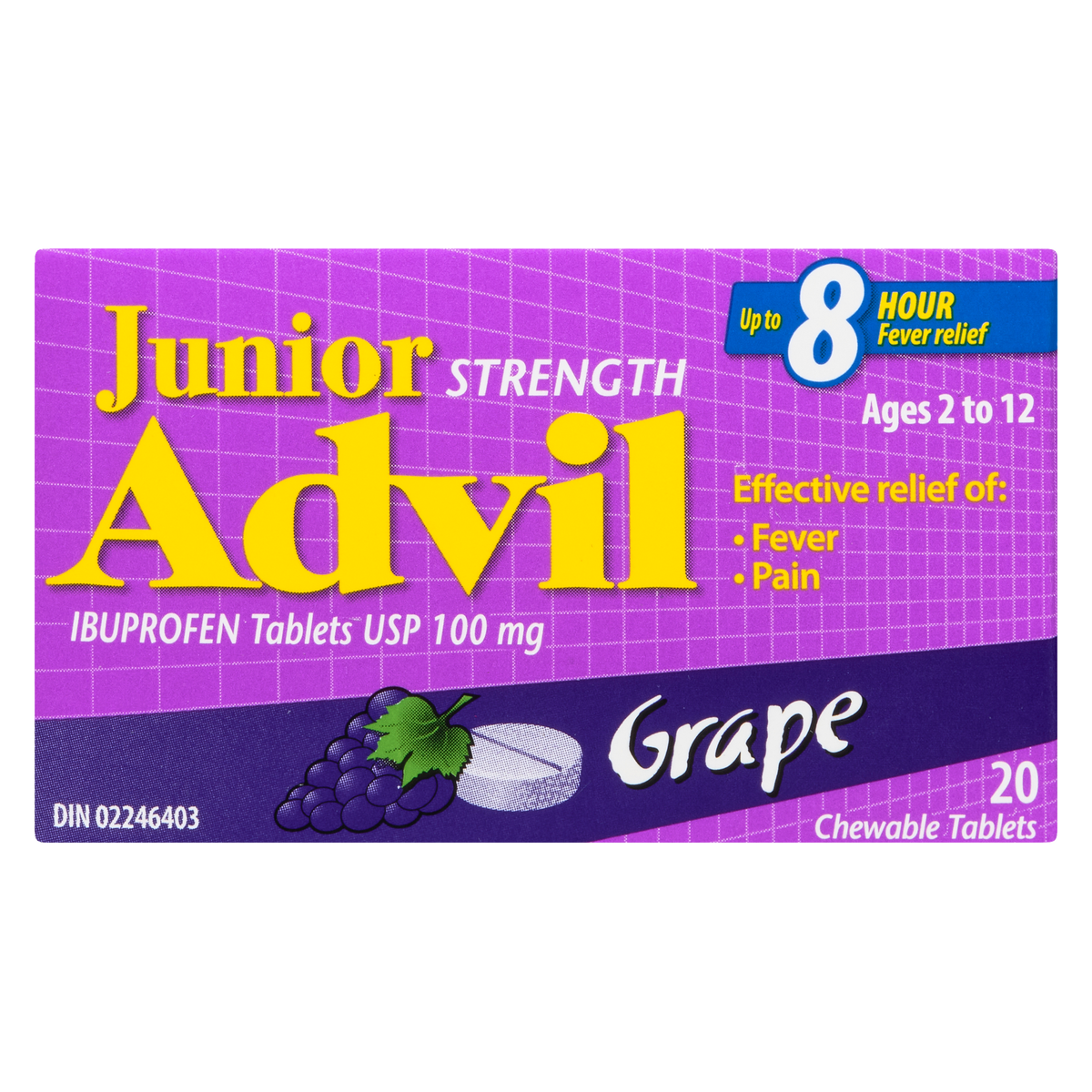 Advil Junior Strength Ibuprofen Tablets USP 100 mg Grape Ages 2 to 12 ...
