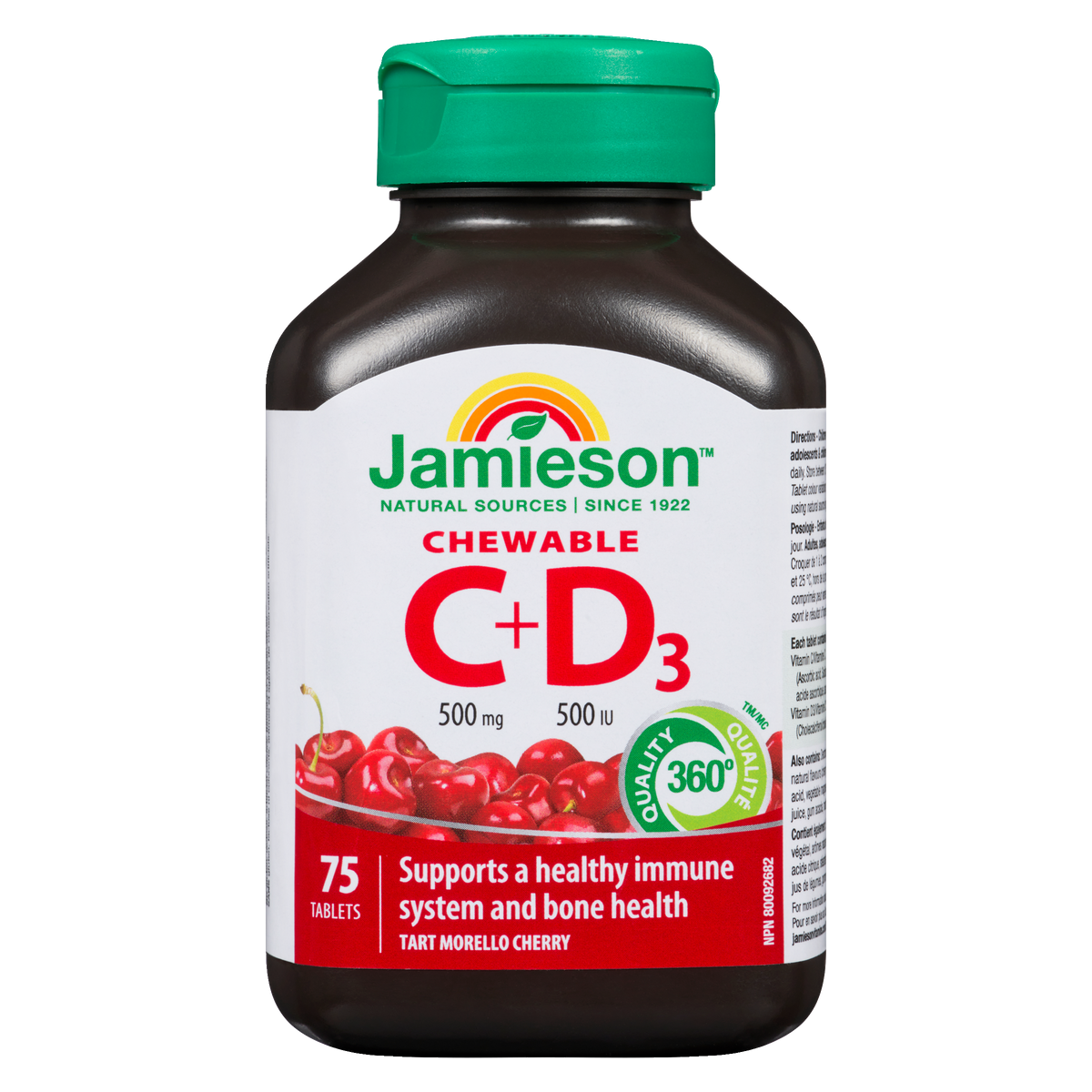 Jamieson Chewable C+D₃ 500 mg 500 IU Tart Morello Cherry 75 Tablets ...