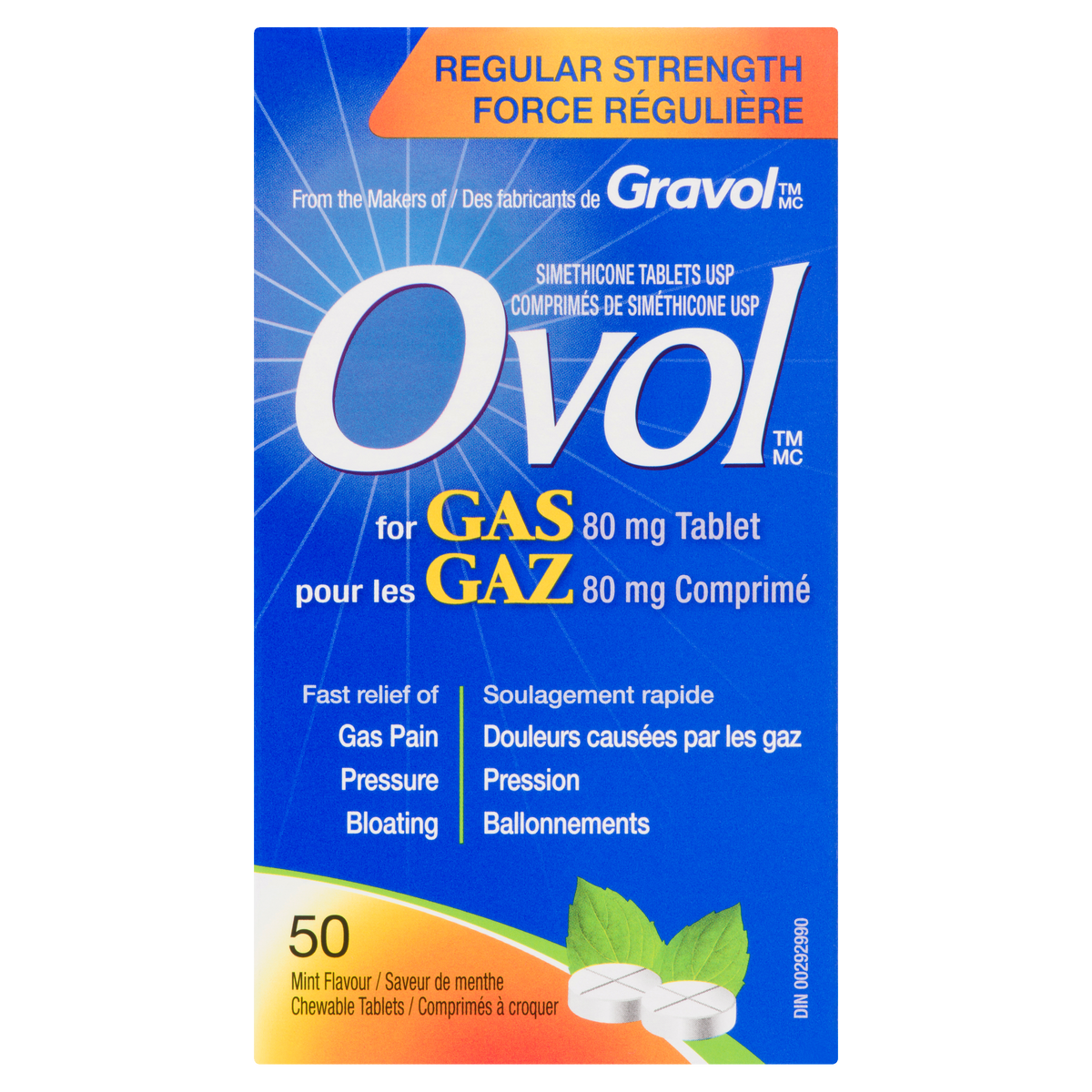 Ovol Simethicone Tablets USP for Gas 80 mg Tablet Mint Flavour Regular ...