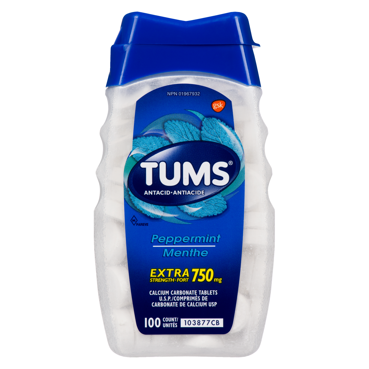 Tums Antacid Peppermint Extra Strength 750 mg 100 Count — GreenShield ...