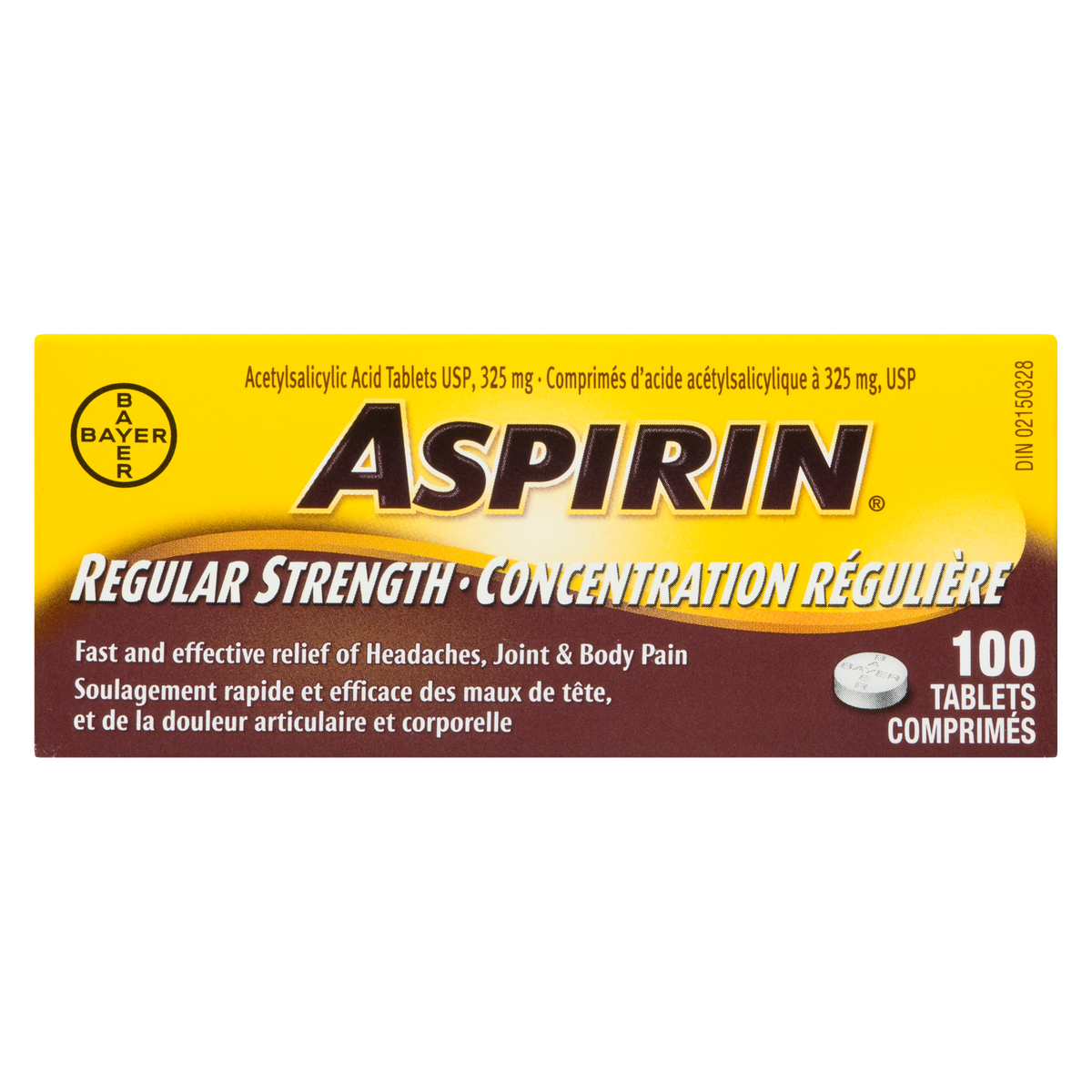 ASPIRIN Acetylsalicylic Acid Tablets USP 325 mg Regular Strength 100 T ...