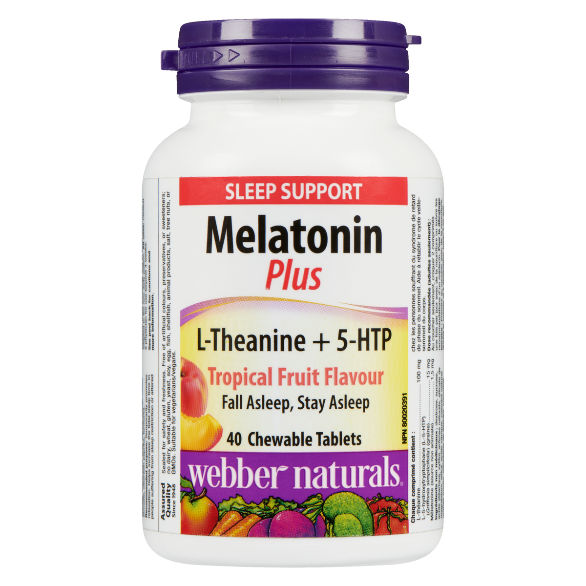 Webber Naturals Melatonin Plus L-Theanine + 5-HTP Tropical Fruit Flavo ...