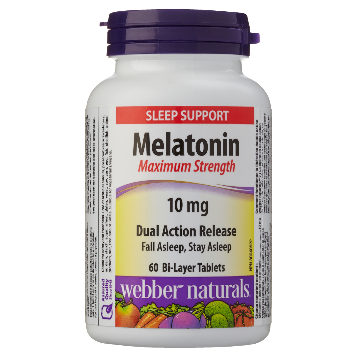 Webber Naturals Sleep Support Melatonin Maximum Strength 10 mg 60 Bi-L ...