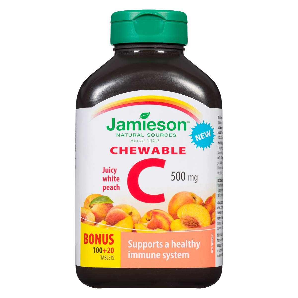 Jamieson Chewable Juicy White Peach C 500 mg 100+20 Tablets ...