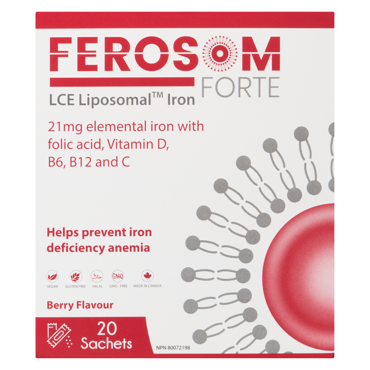 Ferosom Forte LCE Liposomal Iron Berry Flavour 20 Sachets — GreenShield ...