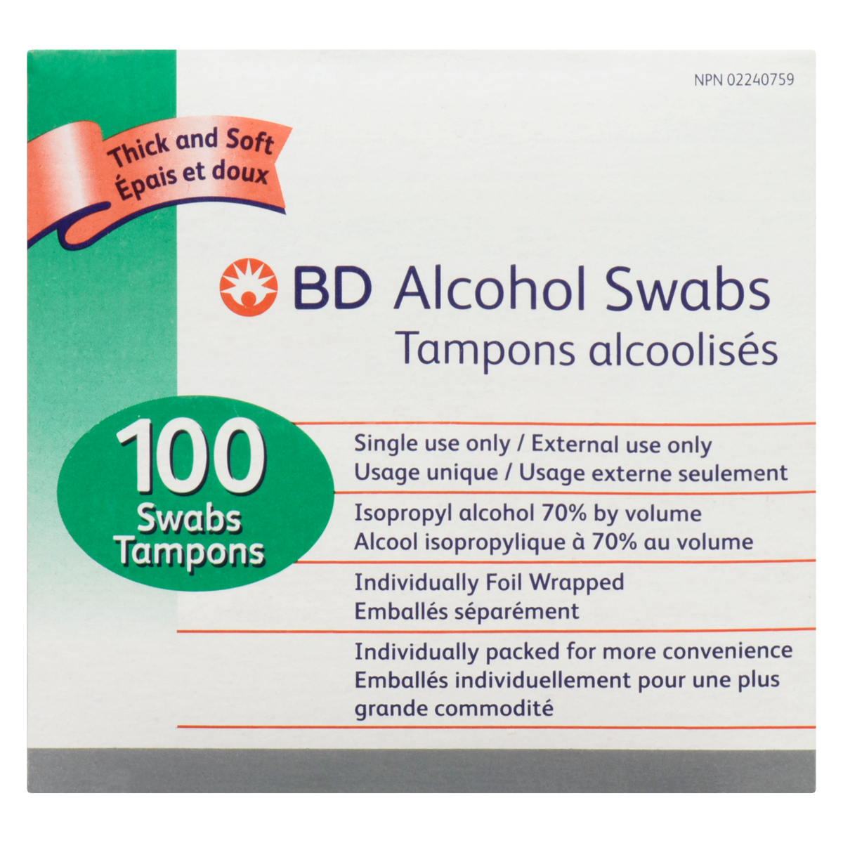 Tampons alcoolisés épais et doux BD 100 tampons - GreenShield Pharmacy ...
